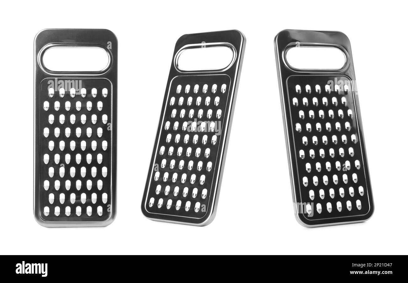 Stainless steel graters on white background, collage Stock Photo - Alamy