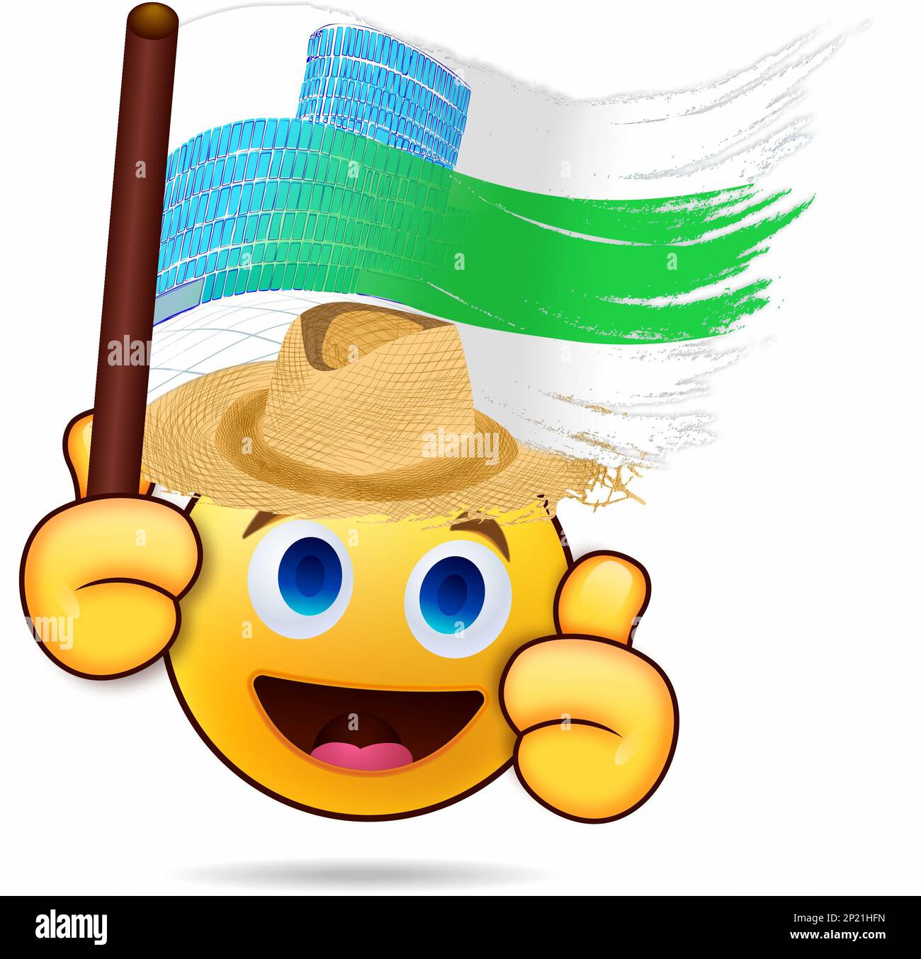 Emoticon with an expression of joy and waving national flag. Typical ...