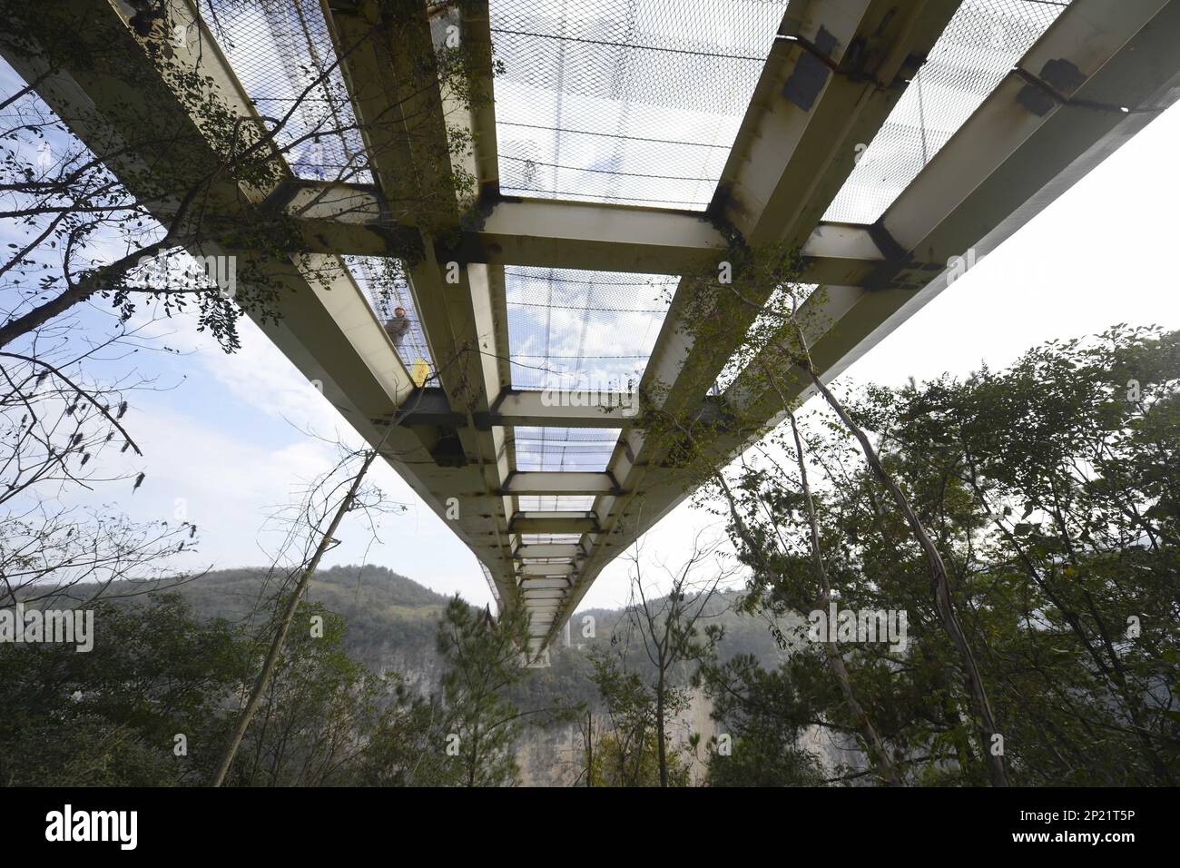 The framework of a 430-meter (1,410-foot) bridge under construction ...