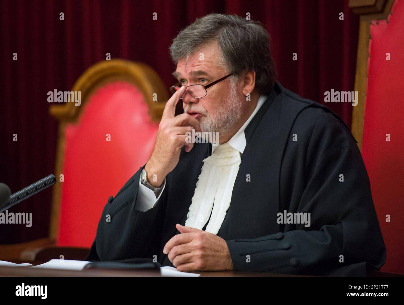 Appeals court judge Eric Leach reads out the court findings, during the ...