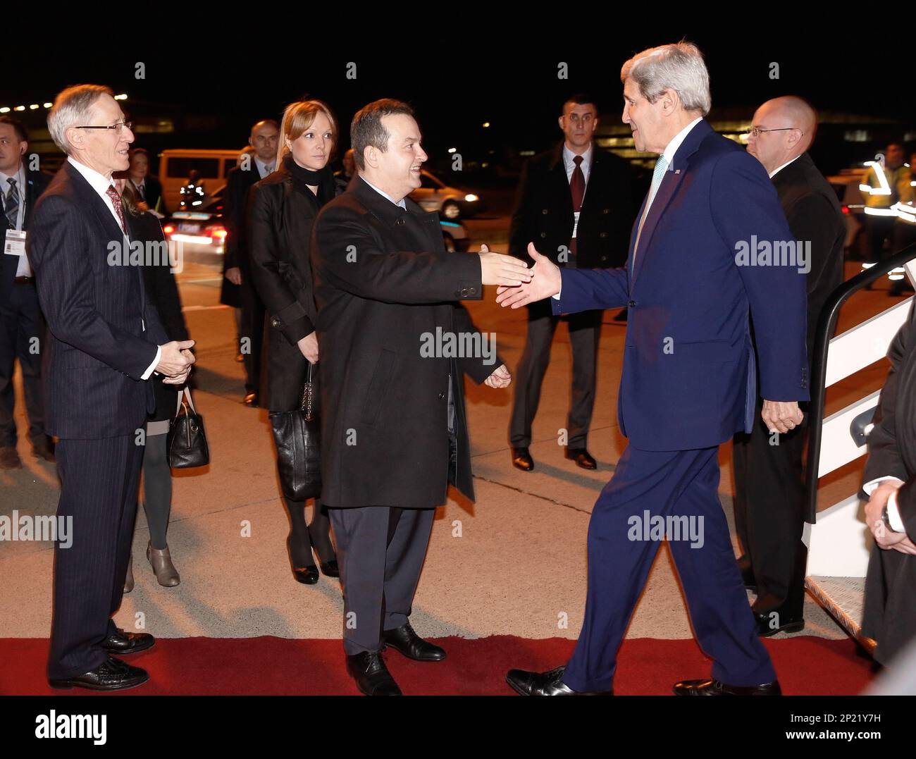 Serbian Foreign Minister Ivica Dacic, centre, greets U.S. Secretary of ...