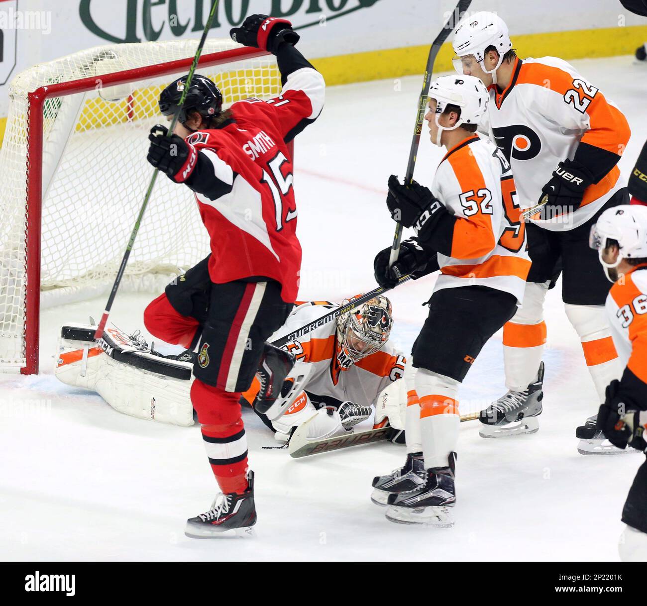 Ottawa Senators' Zack Smith (15) celebrates his goal as Philadelphia ...