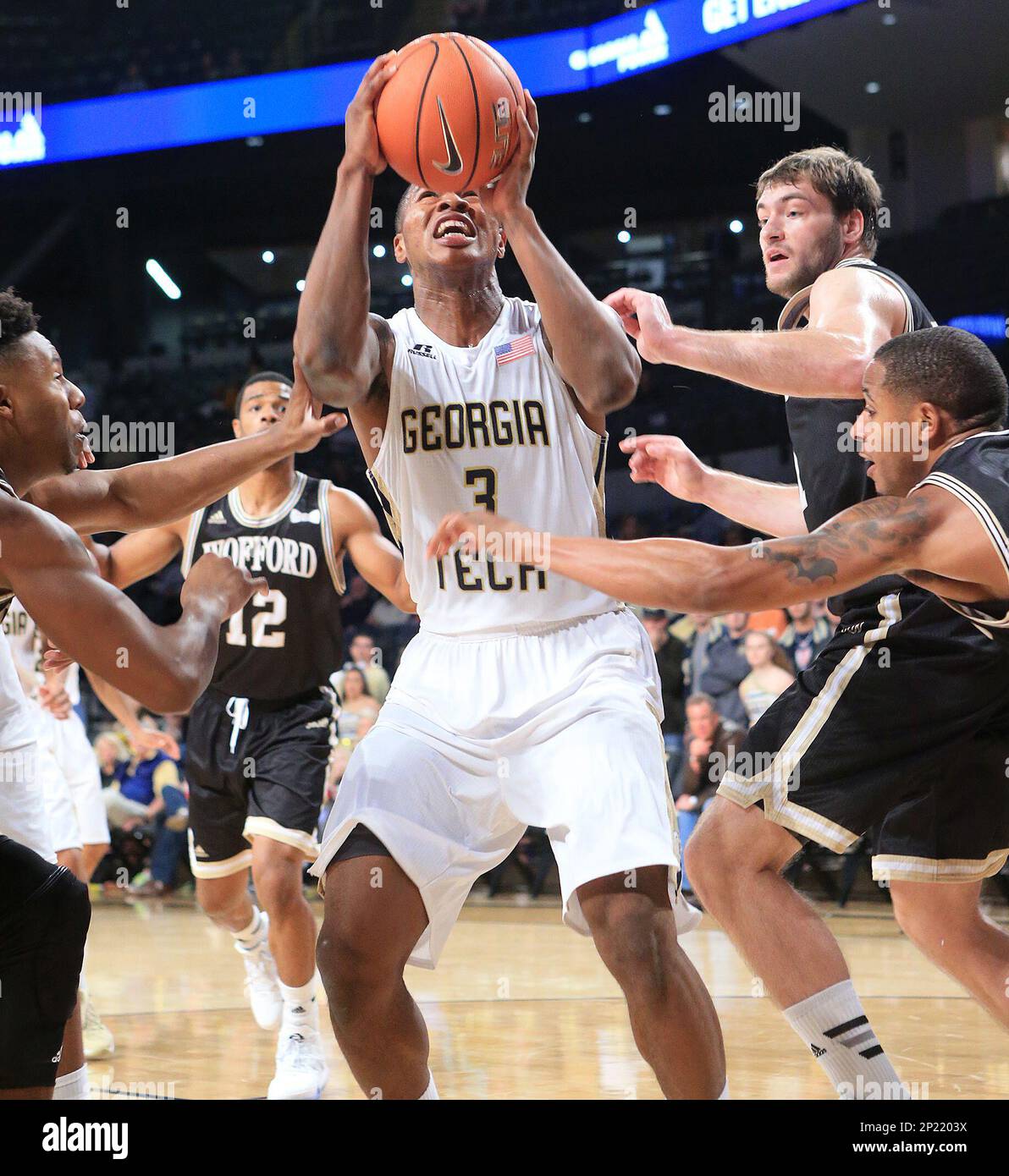 Georgia Tech guard Marcus Georges-Hunt grabs a rebound during an NCAA ...