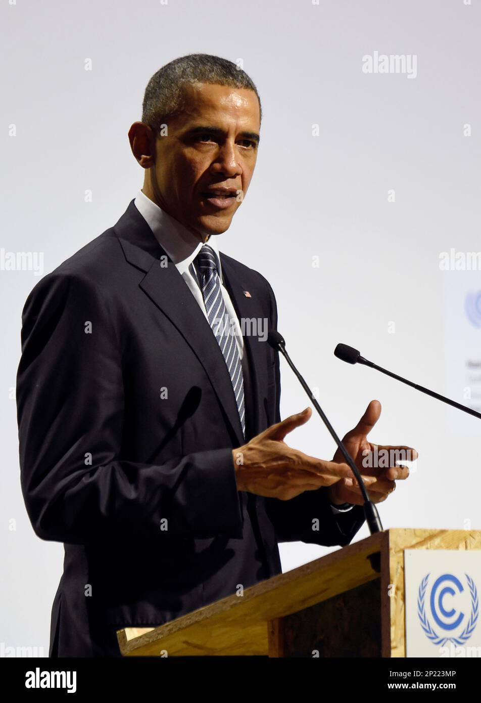 U.S. President Barack Obama delivers a speech at the COP21, United ...