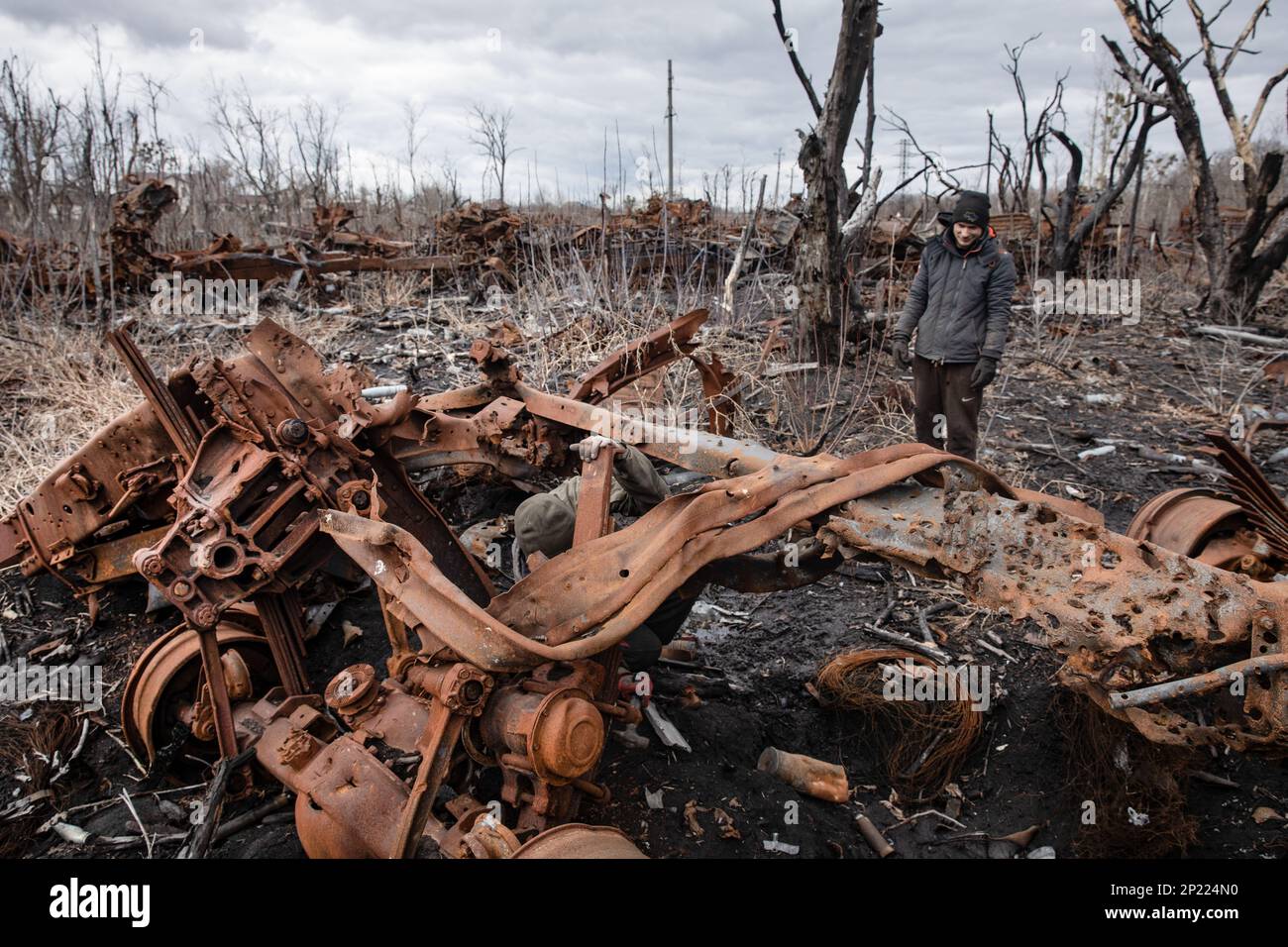 KHARKIV Reg., UKRAINE - Mar. 03, 2023: Military equipment for scrap ...