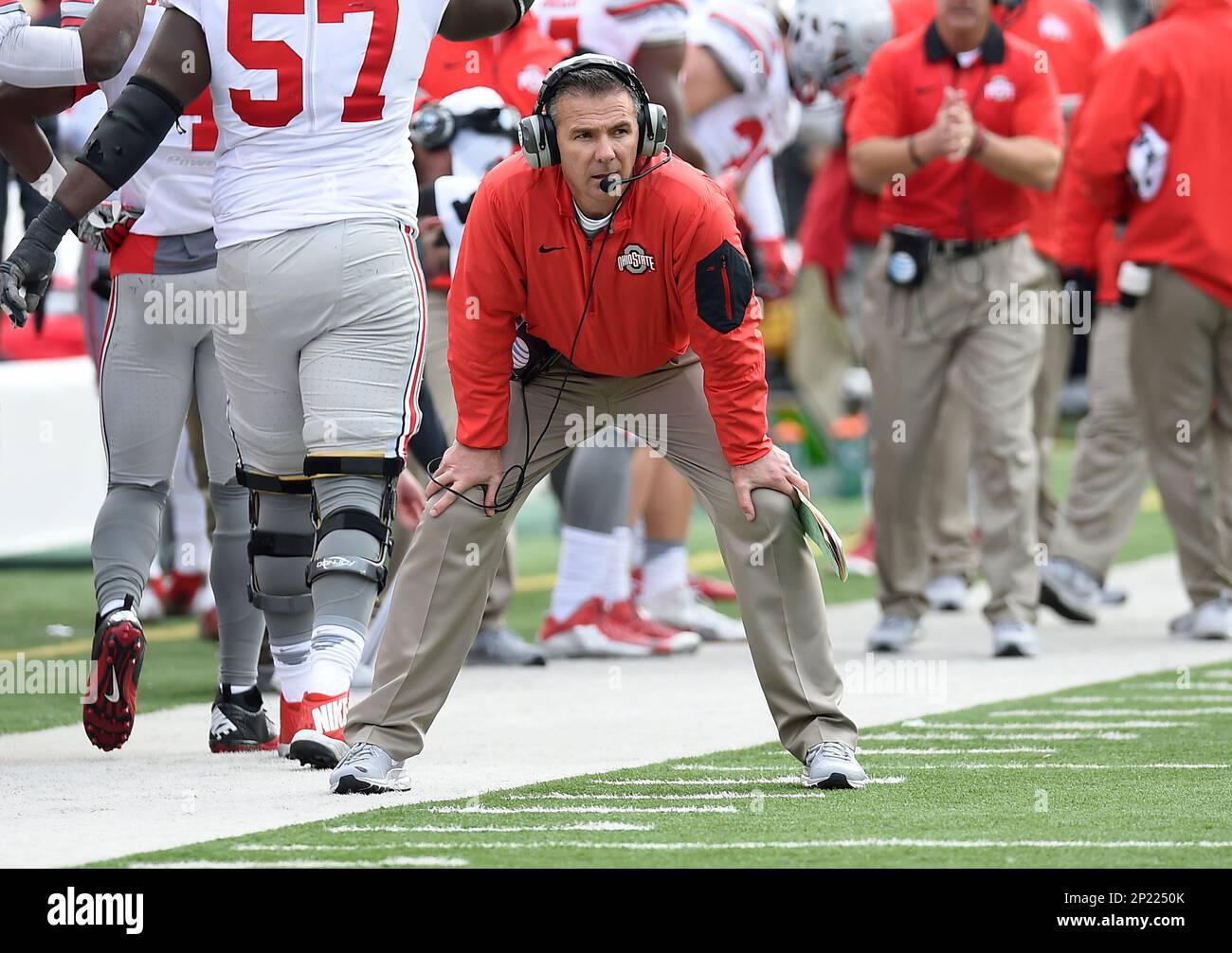 28 November 2015: Ohio State head coach Urban Meyer on the sidelines ...