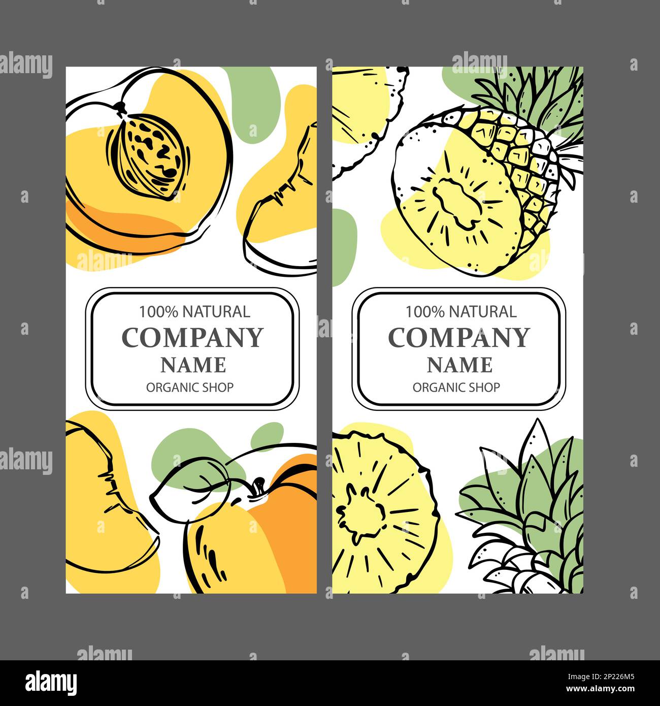 PEACH PINEAPPLE LABELS Vertical Stickers Design For Shop Of Tropical ...