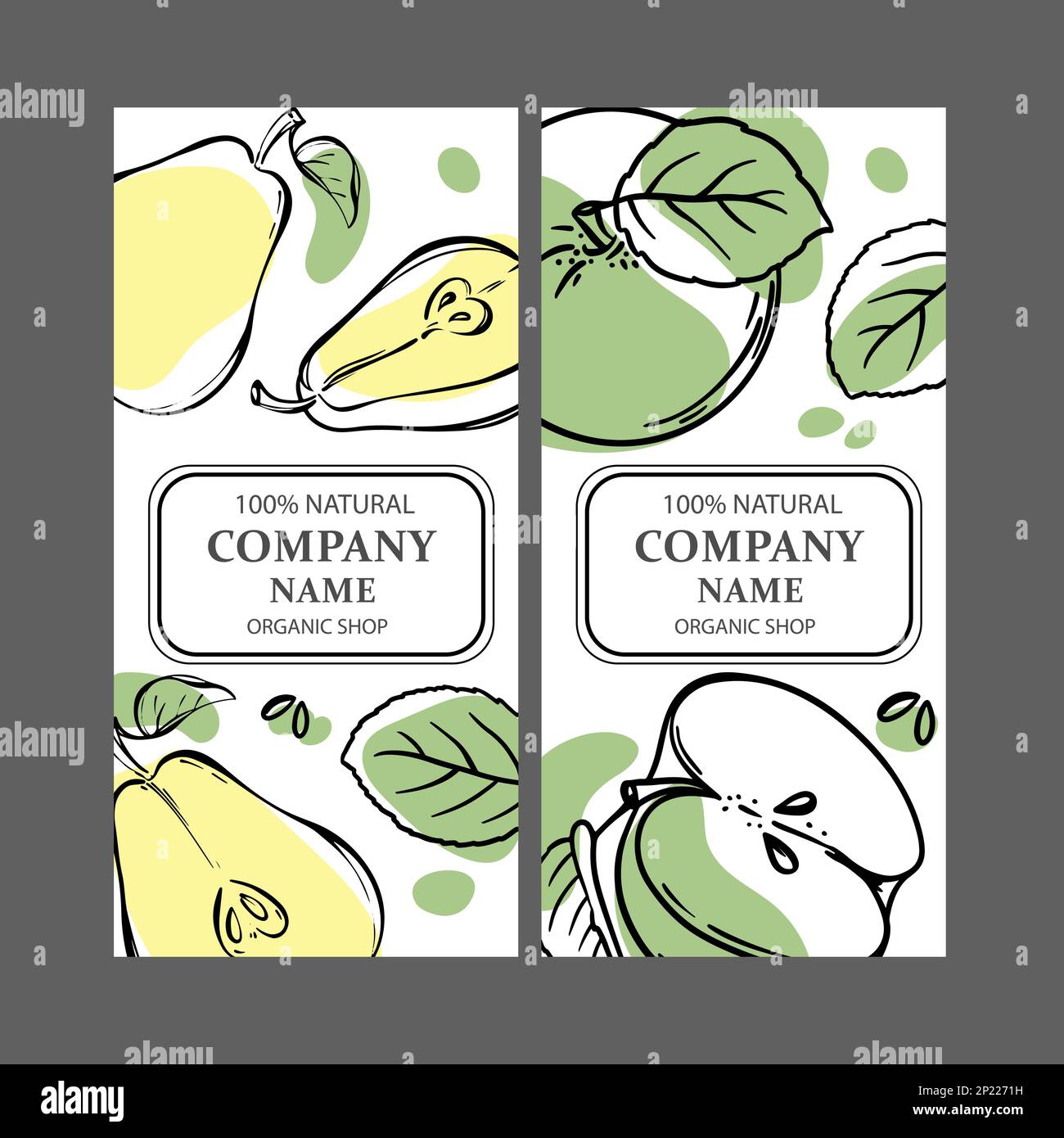 PEAR APPLE LABELS Vertical Stickers Design For Shop Of Tropical Organic ...