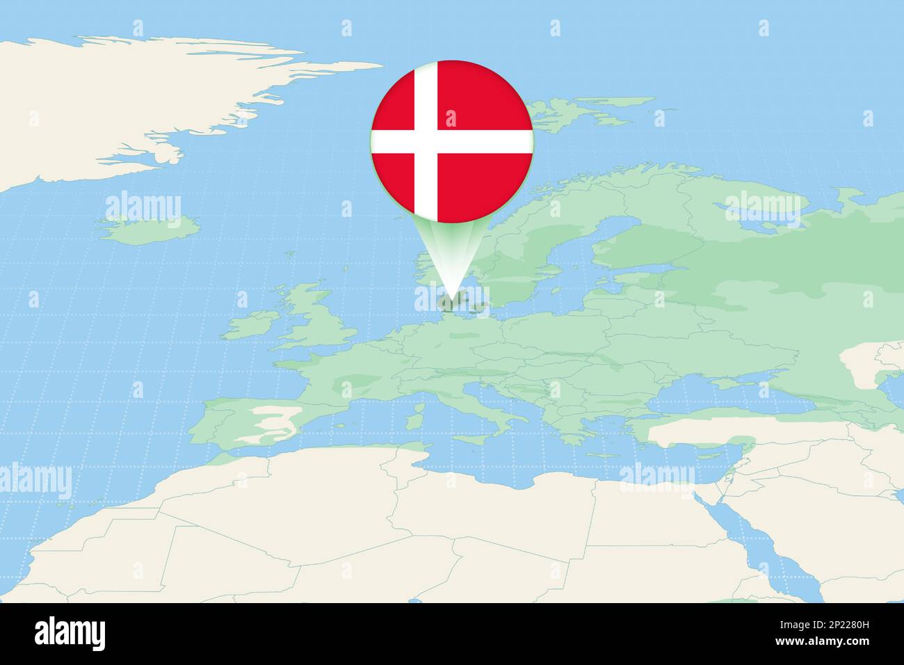 Map illustration of Denmark with the flag. Cartographic illustration of ...