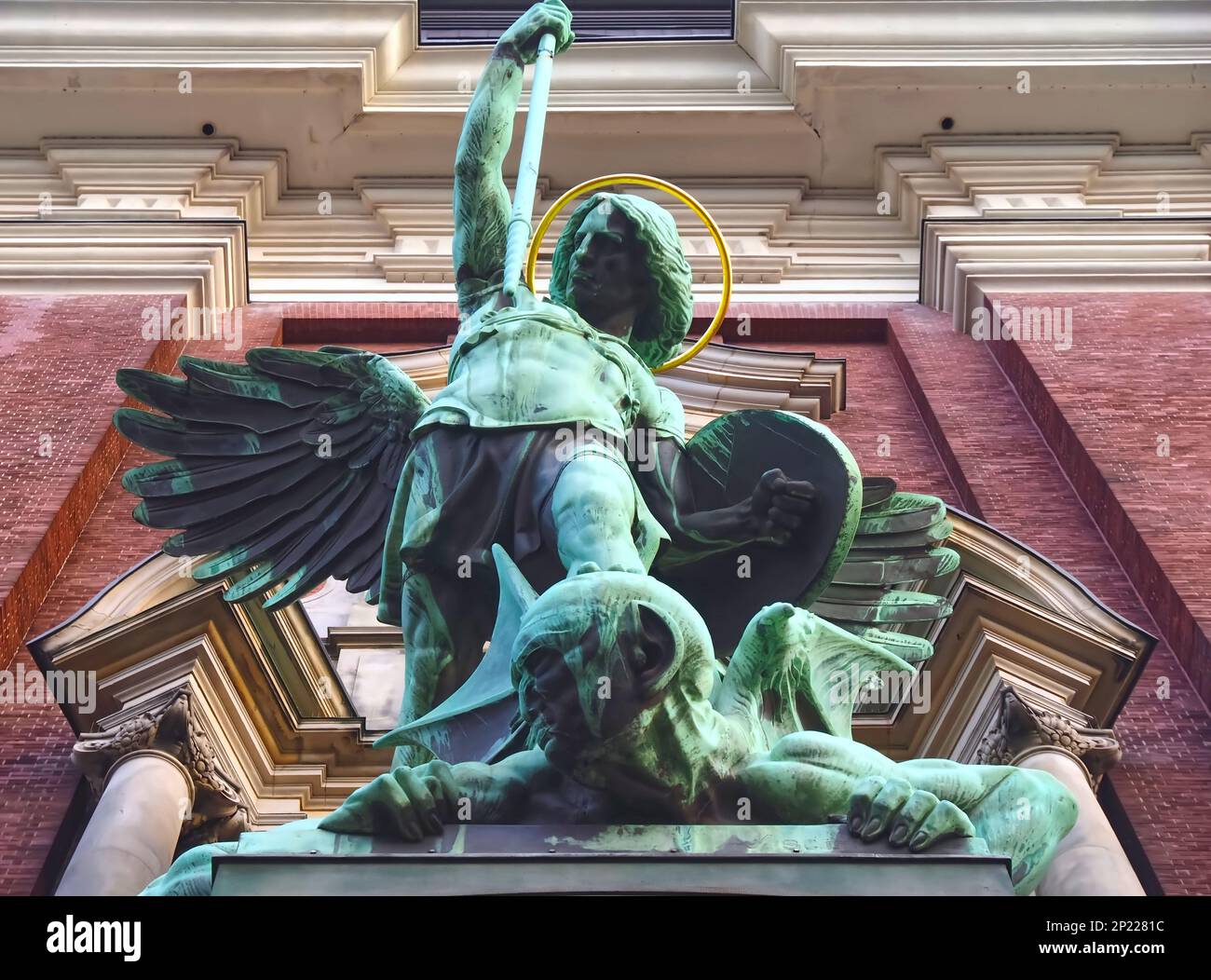 Sculpture of Archangel Michael fighting Satan at St. Michaels Church in ...