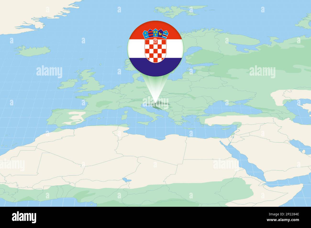 Map illustration of Croatia with the flag. Cartographic illustration of Croatia and neighboring ...
