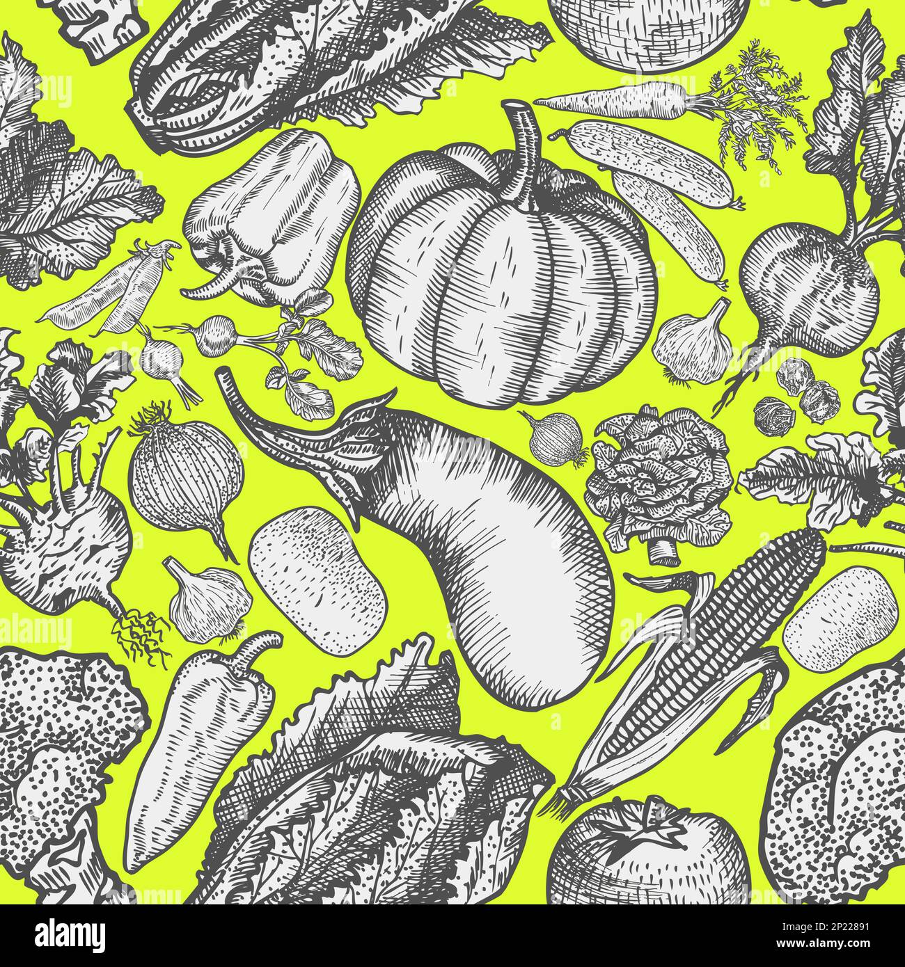 Seamless pattern with vegetables in collage style. Organic background ...