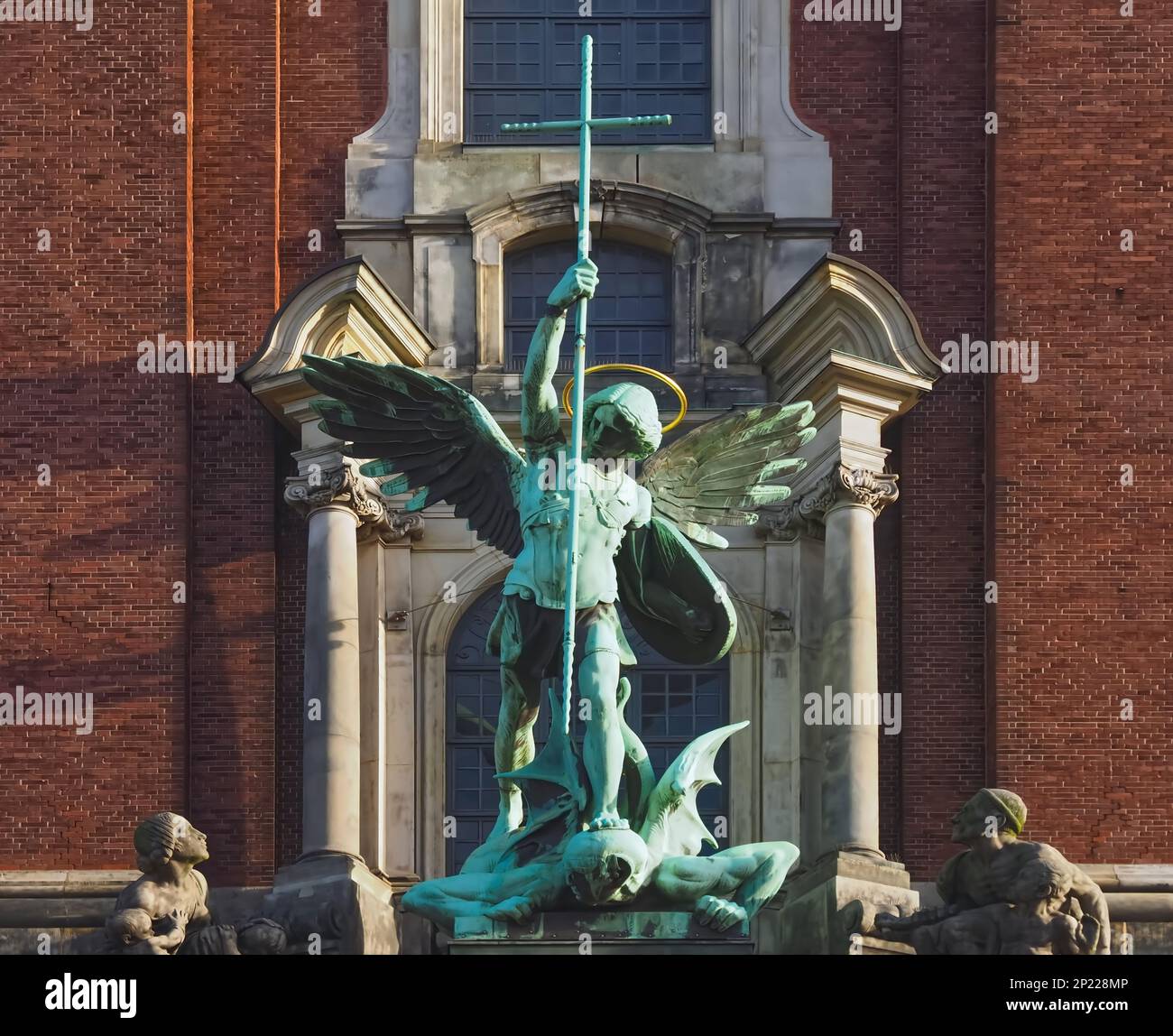 Sculpture of Archangel Michael fighting Satan at St. Michaels Church in ...