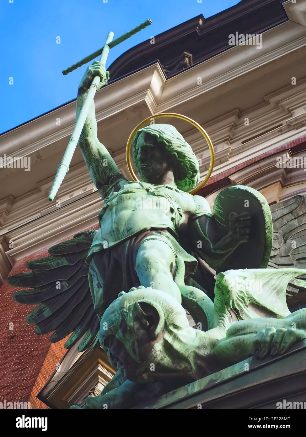 Sculpture of Archangel Michael fighting Satan at St. Michaels Church in ...