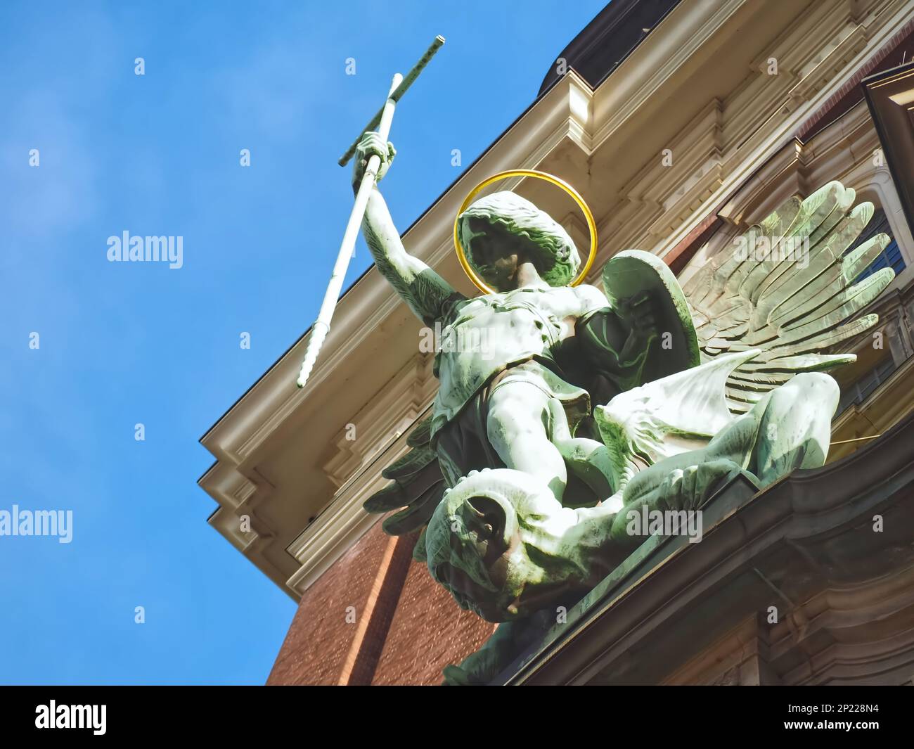 Sculpture of Archangel Michael fighting Satan at St. Michaels Church in ...