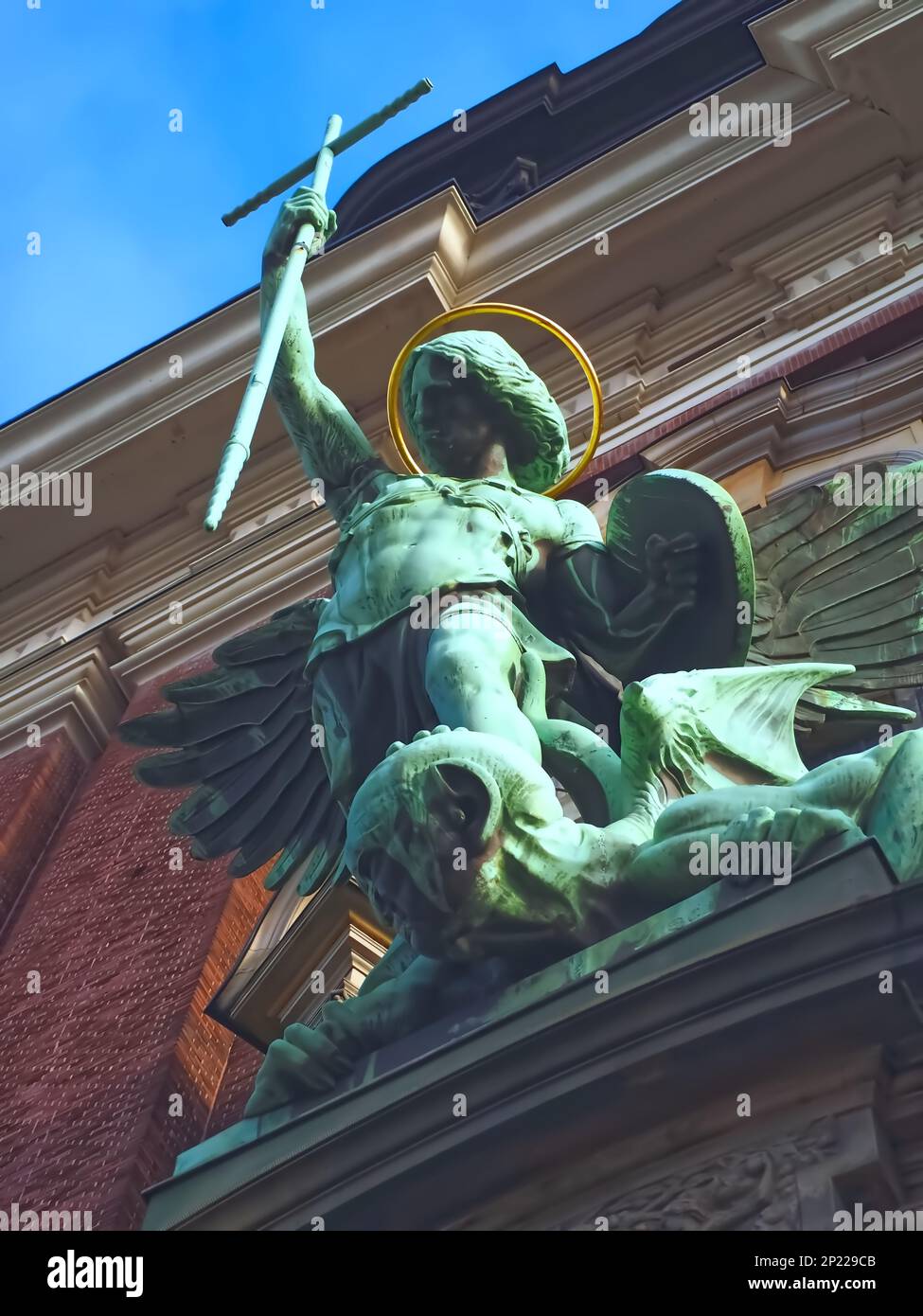 Sculpture of Archangel Michael fighting Satan at St. Michaels Church in ...