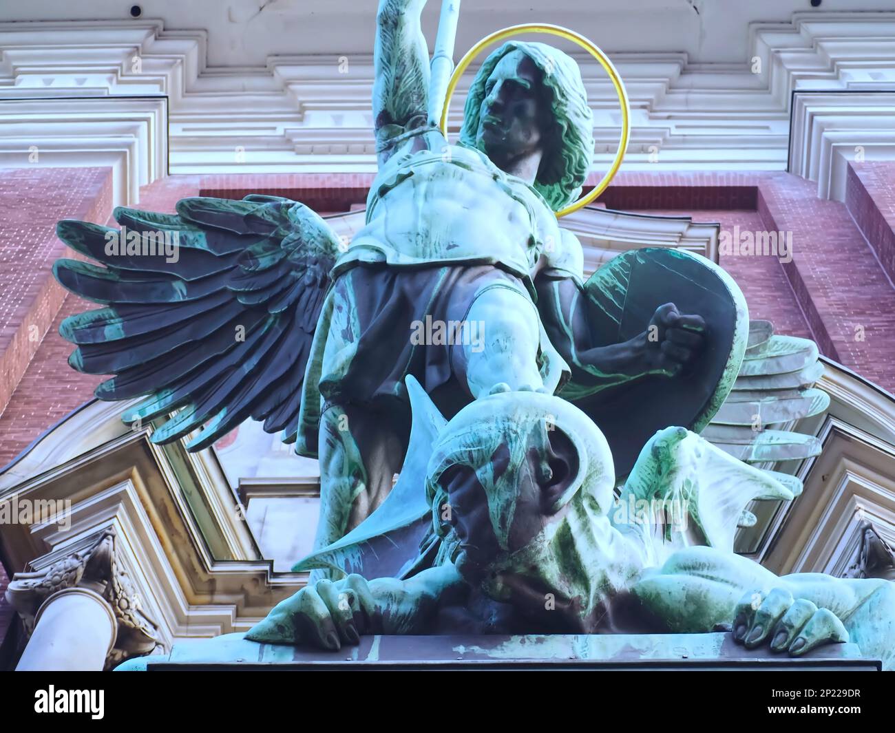 Sculpture of Archangel Michael fighting Satan at St. Michaels Church in ...