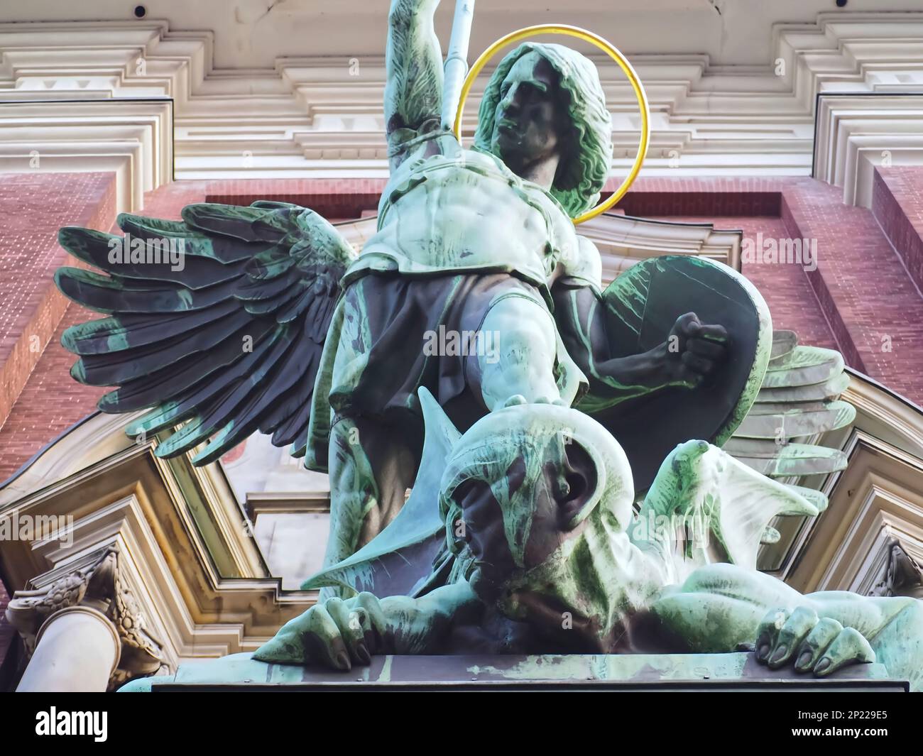 Sculpture of Archangel Michael fighting Satan at St. Michaels Church in ...