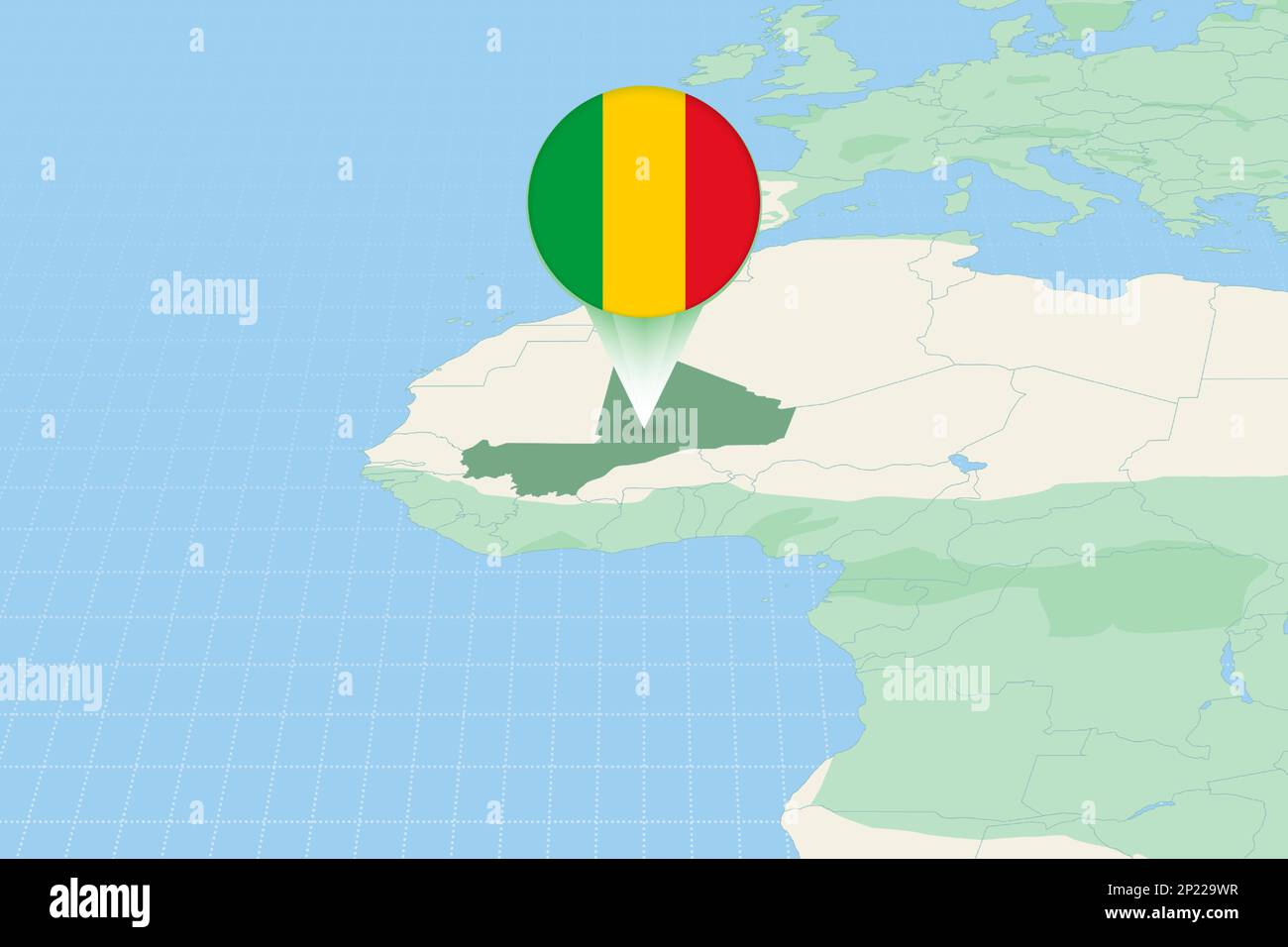 Map illustration of Mali with the flag. Cartographic illustration of ...