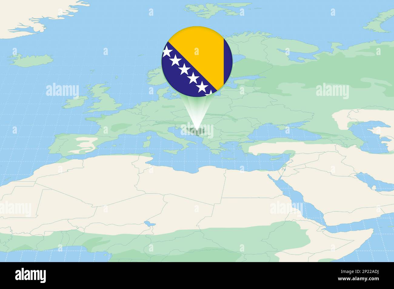 Map illustration of Bosnia and Herzegovina with the flag. Cartographic ...