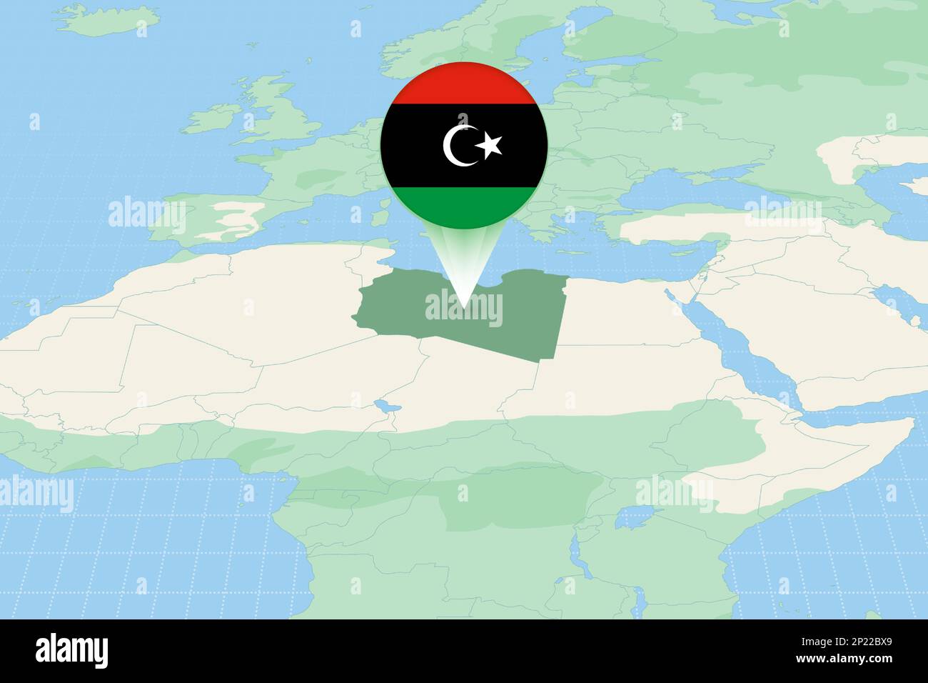 Map illustration of Libya with the flag. Cartographic illustration of Libya and neighboring ...