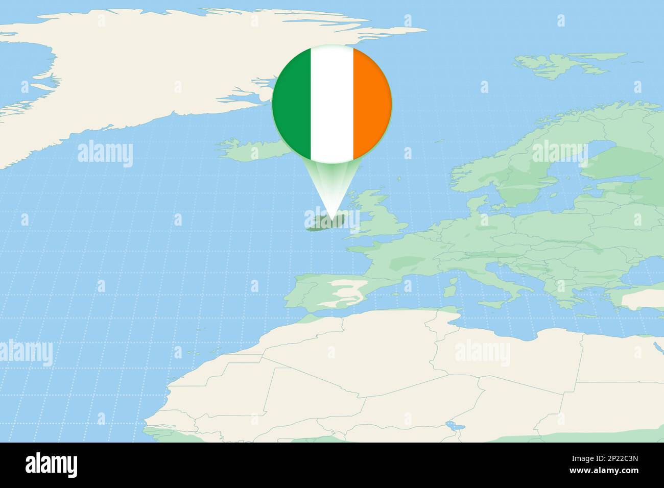 Map illustration of Ireland with the flag. Cartographic illustration of ...