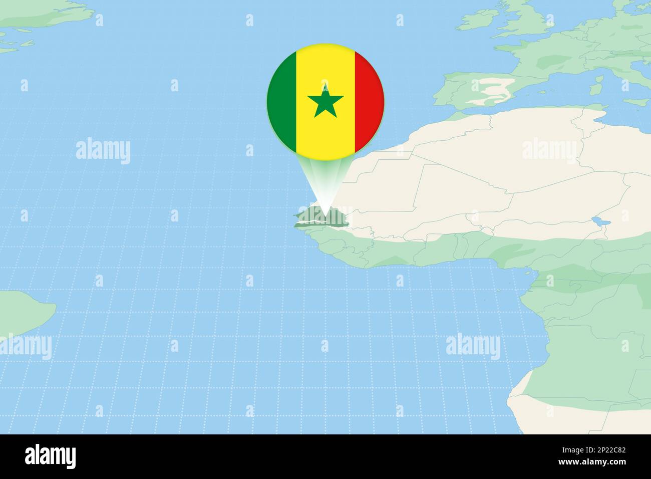 Map illustration of Senegal with the flag. Cartographic illustration of Senegal and neighboring ...