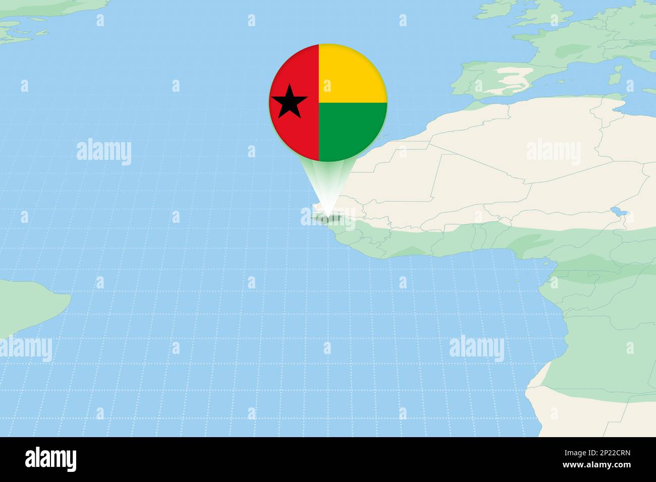 Map illustration of Guinea-Bissau with the flag. Cartographic ...