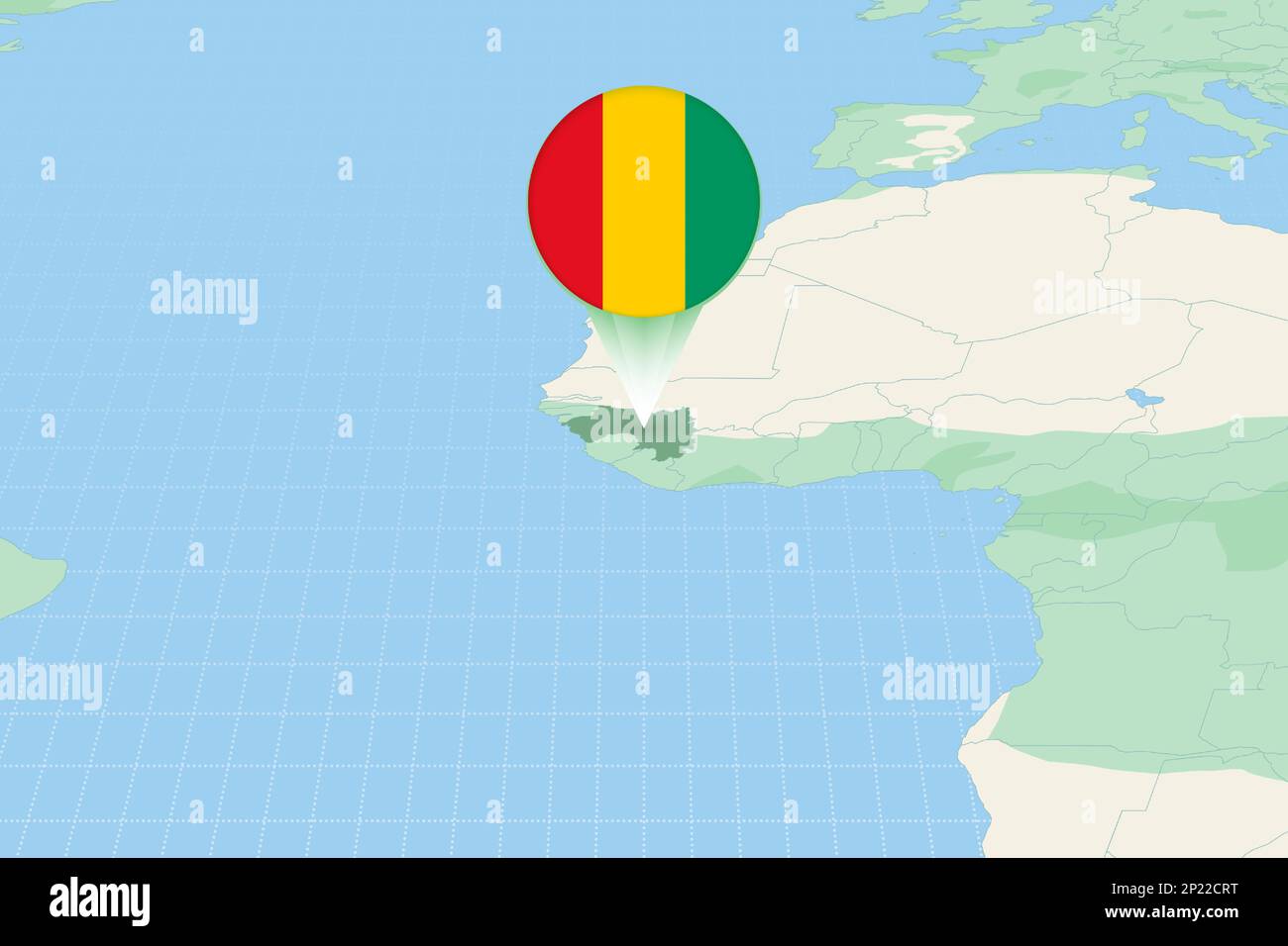 Map illustration of Guinea with the flag. Cartographic illustration of ...