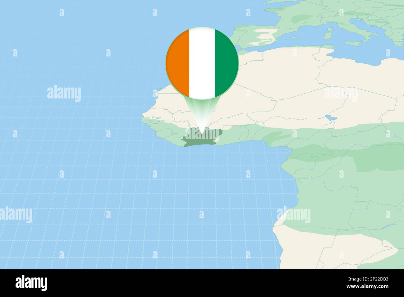 Map illustration of Ivory Coast with the flag. Cartographic ...