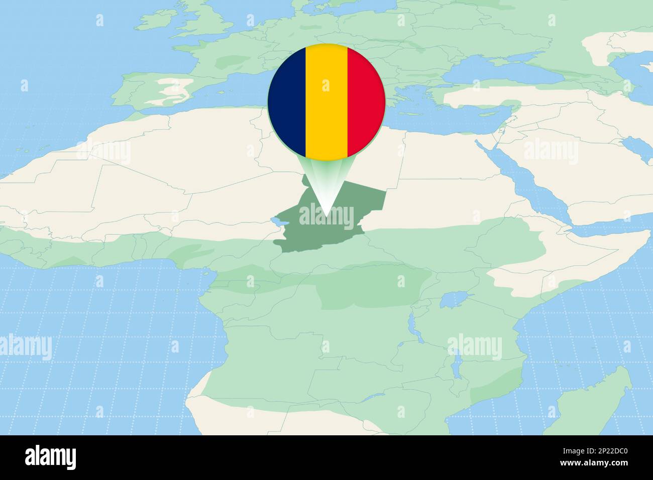 Map illustration of Chad with the flag. Cartographic illustration of ...