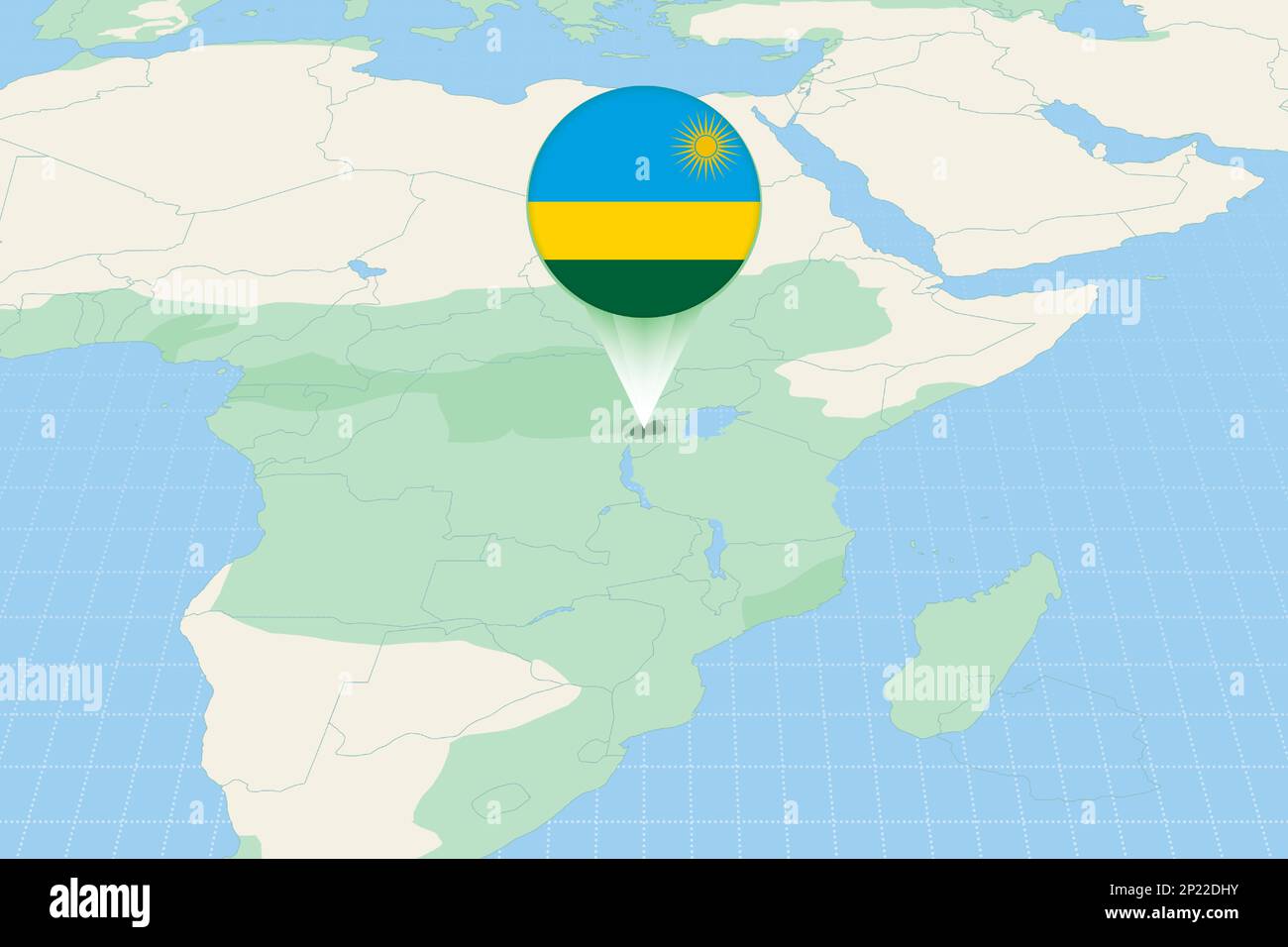Map illustration of Rwanda with the flag. Cartographic illustration of ...