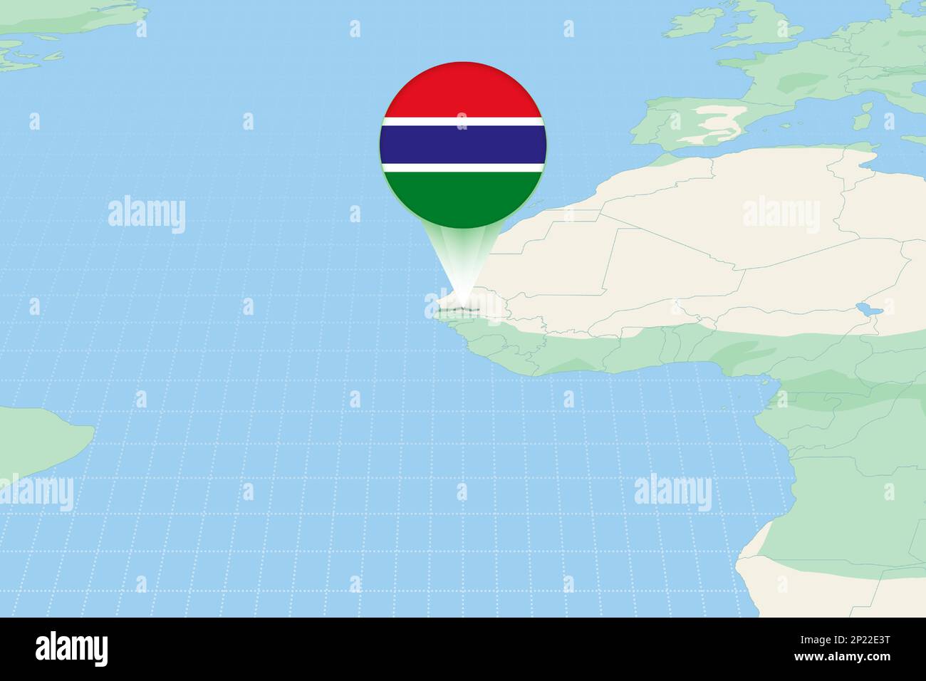 Map illustration of Gambia with the flag. Cartographic illustration of ...