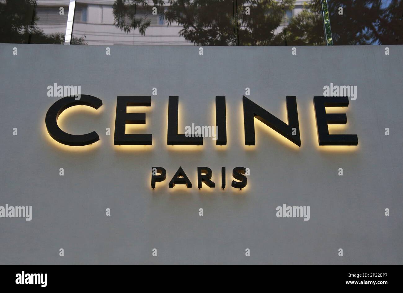 The logo of Celine (Céline) is seen at Omotesando in Minato Ward, Tokyo ...