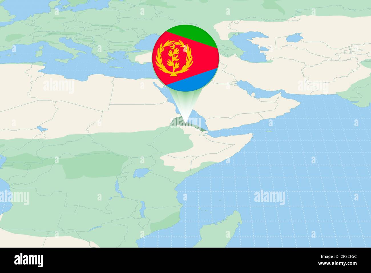 Map illustration of Eritrea with the flag. Cartographic illustration of Eritrea and neighboring ...