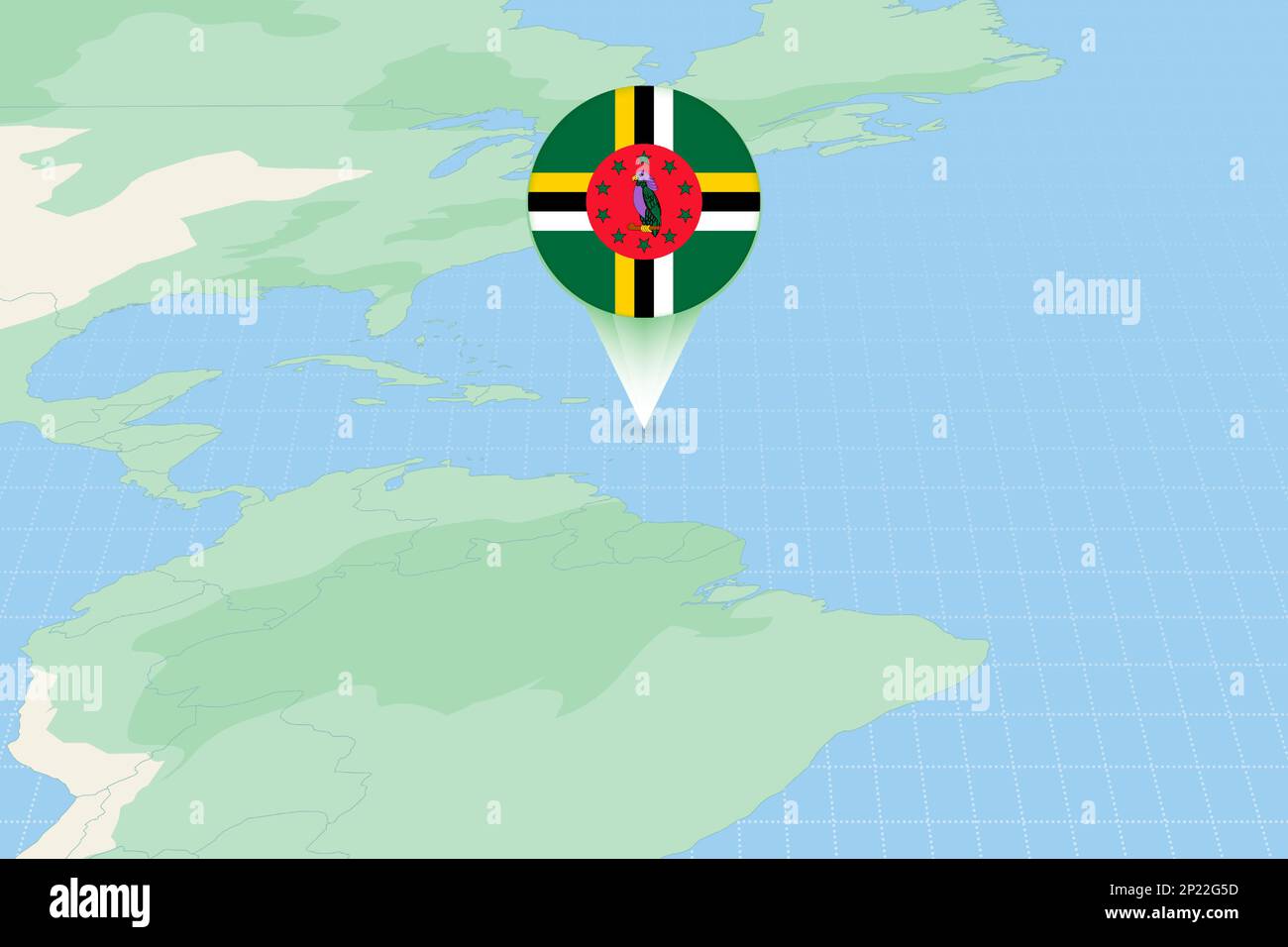 Map illustration of Dominica with the flag. Cartographic illustration ...