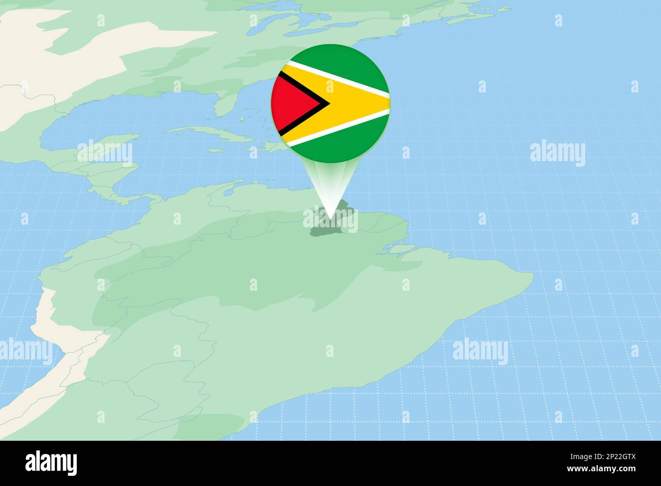 Map illustration of Guyana with the flag. Cartographic illustration of ...