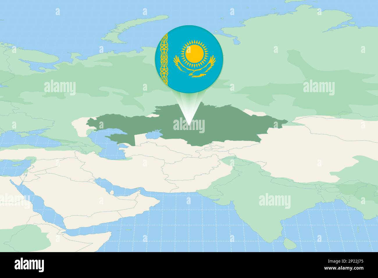 Map illustration of Kazakhstan with the flag. Cartographic illustration ...