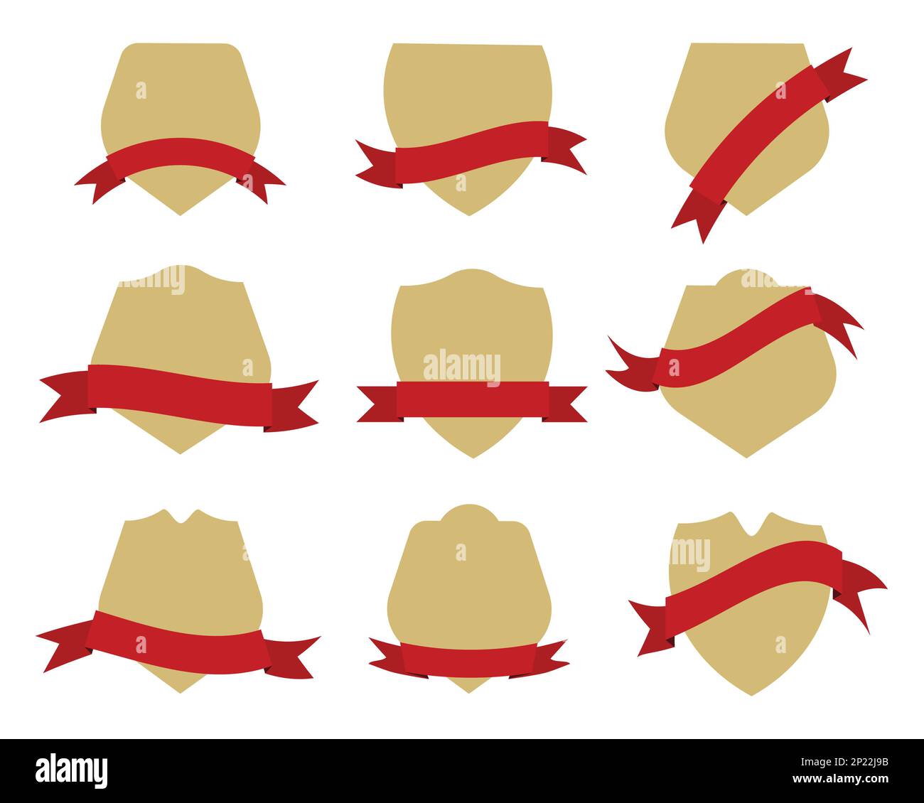 Collection of Golden Blank Badge or Shield Shape with Red Ribbons Stock ...