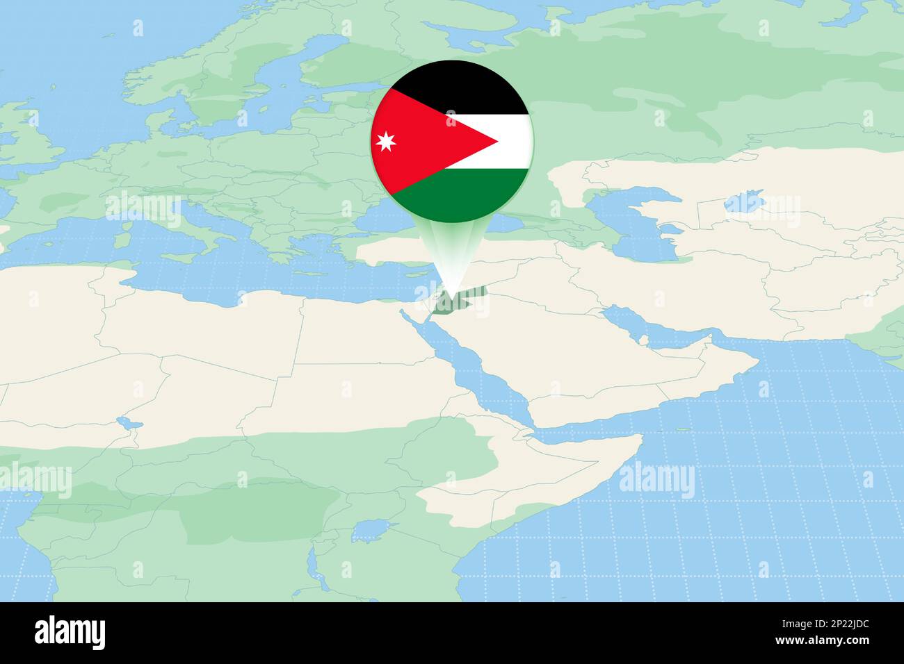 Map illustration of Jordan with the flag. Cartographic illustration of Jordan and neighboring ...