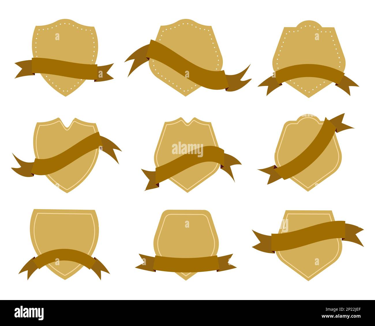 Collection of Golden Blank Badge or Shield Shape with Ribbons Stock ...