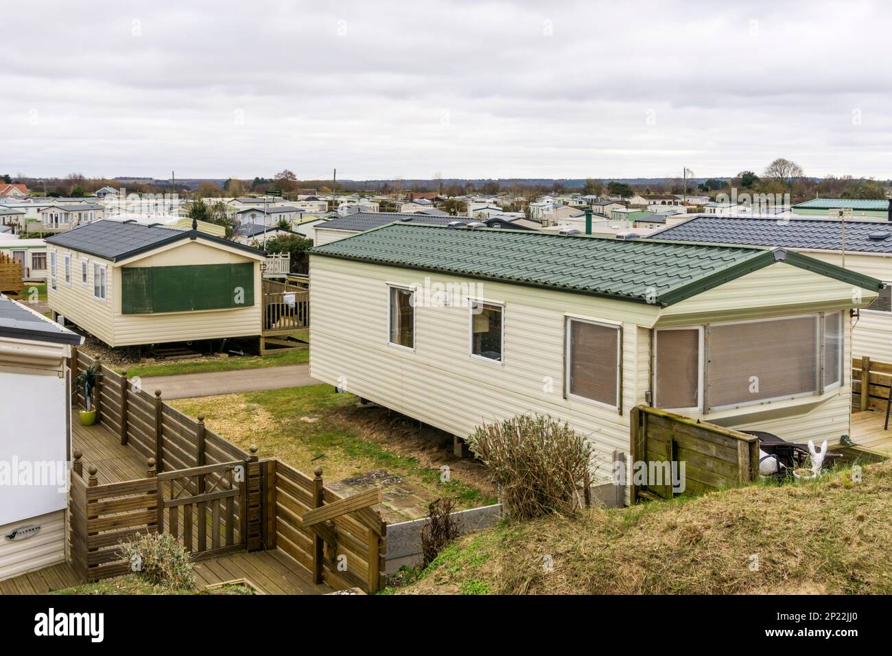 Static holiday caravans boarded up for the winter at Snettisham on the ...