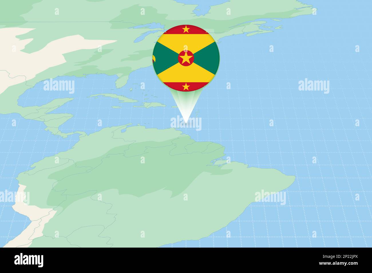 Map illustration of Grenada with the flag. Cartographic illustration of Grenada and neighboring ...