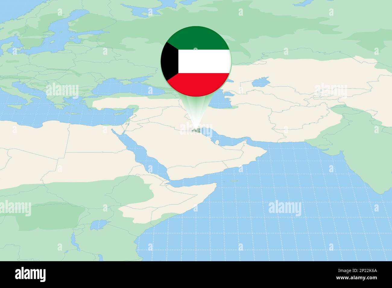 Map illustration of Kuwait with the flag. Cartographic illustration of ...