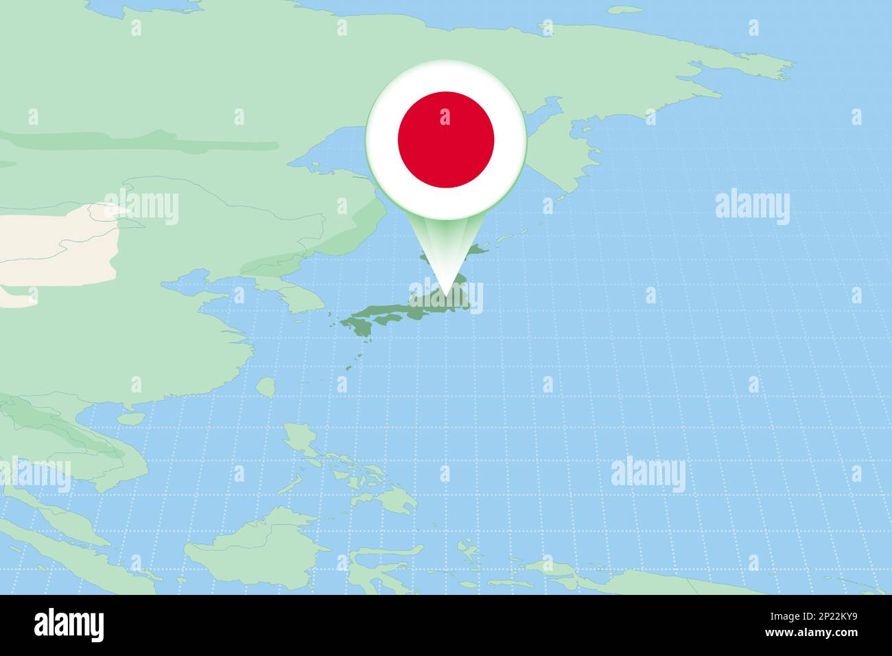 Map illustration of Japan with the flag. Cartographic illustration of ...