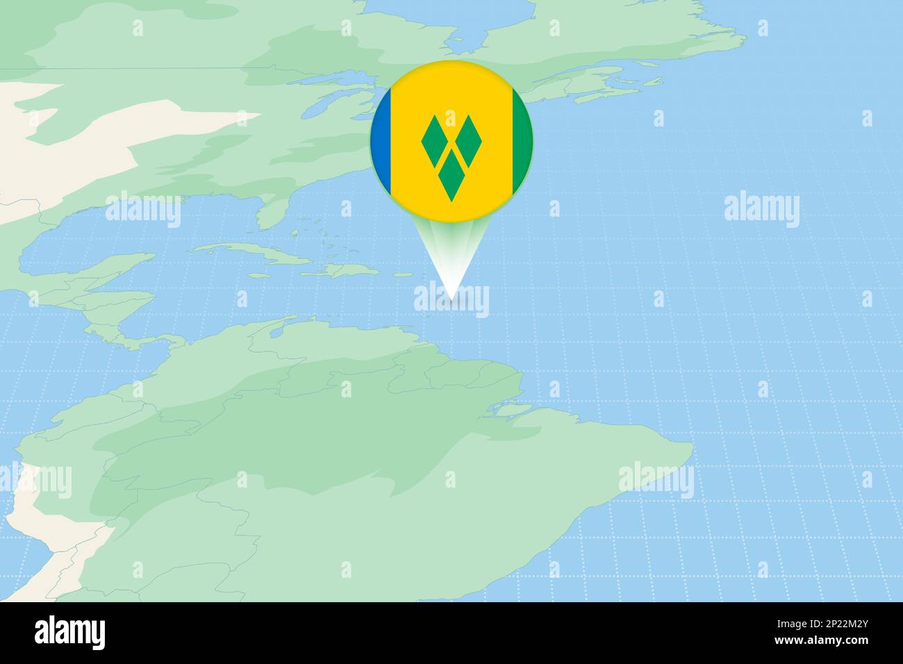 Map illustration of Saint Vincent and the Grenadines with the flag ...