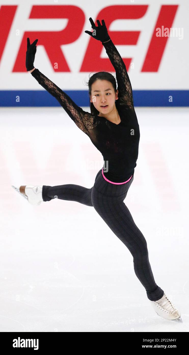 Japan's Mao Asada attends an offical practice session at the Big Hat ...
