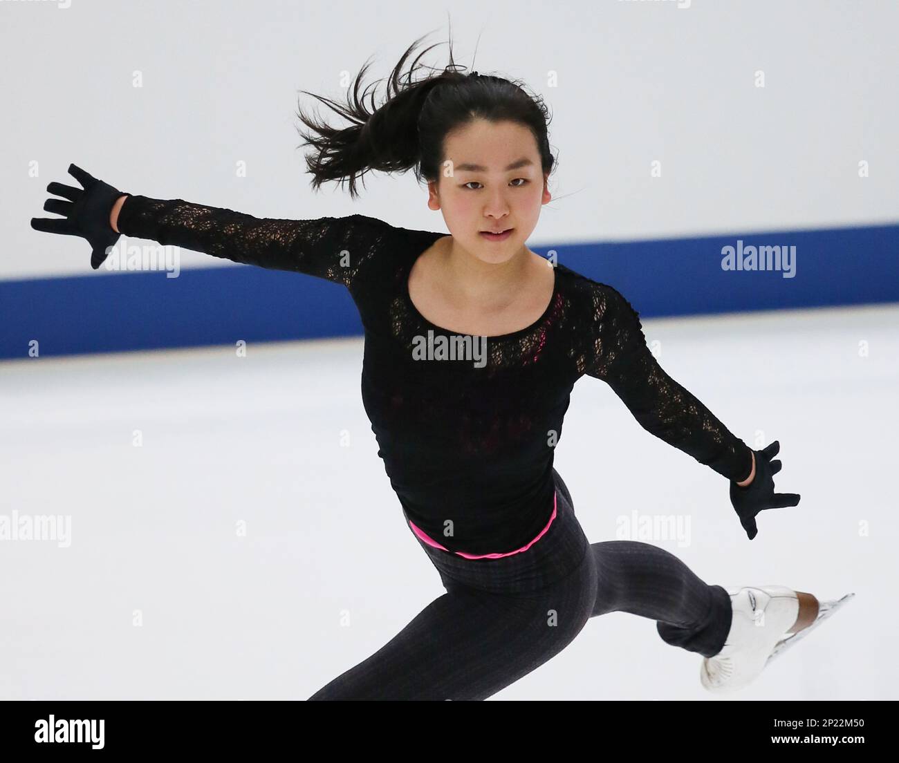 Japan's Mao Asada attends an offical practice session at the Big Hat ...