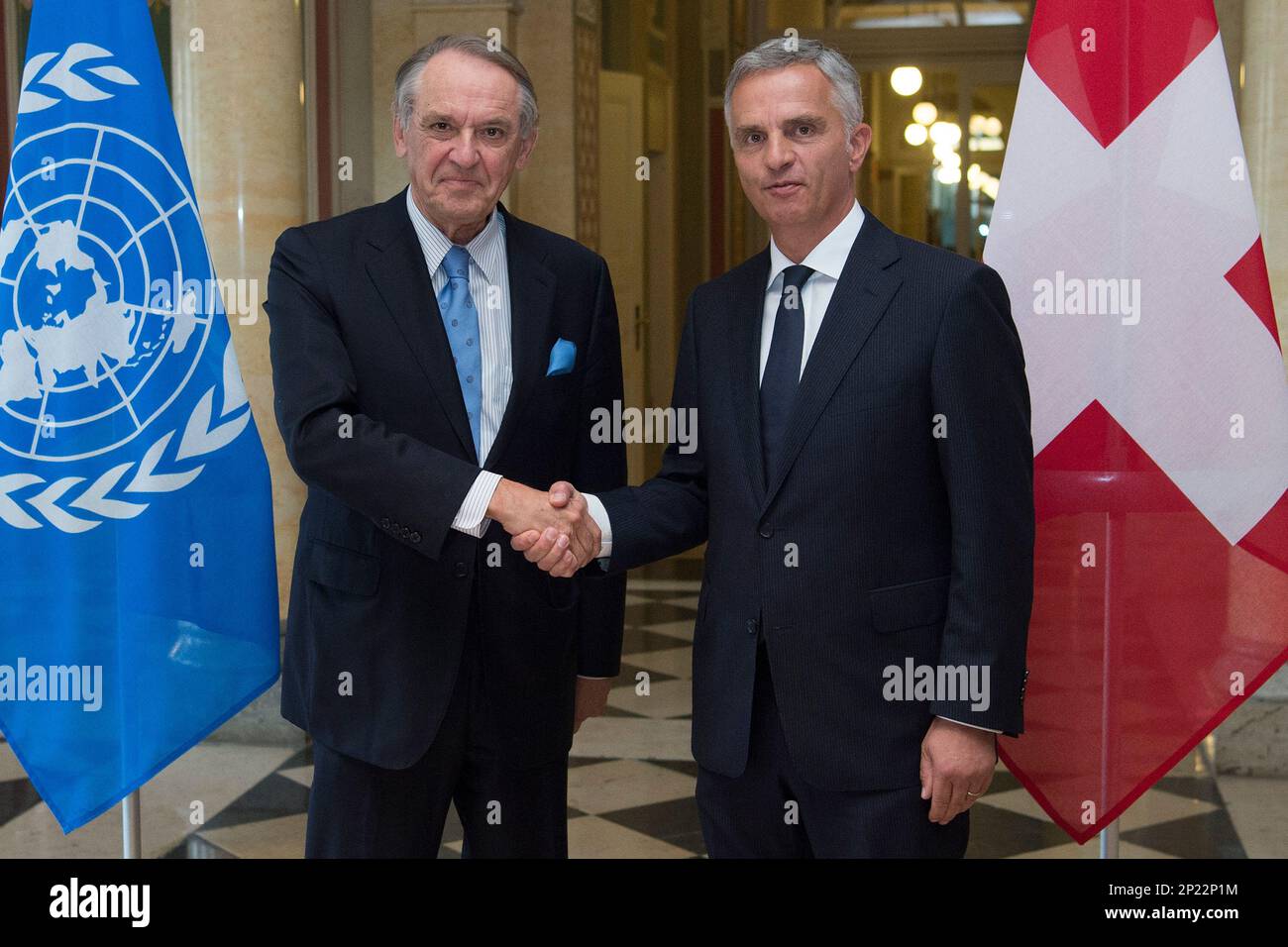 Switzerland Foreign Minister Didier Burkhalter, right, and United ...