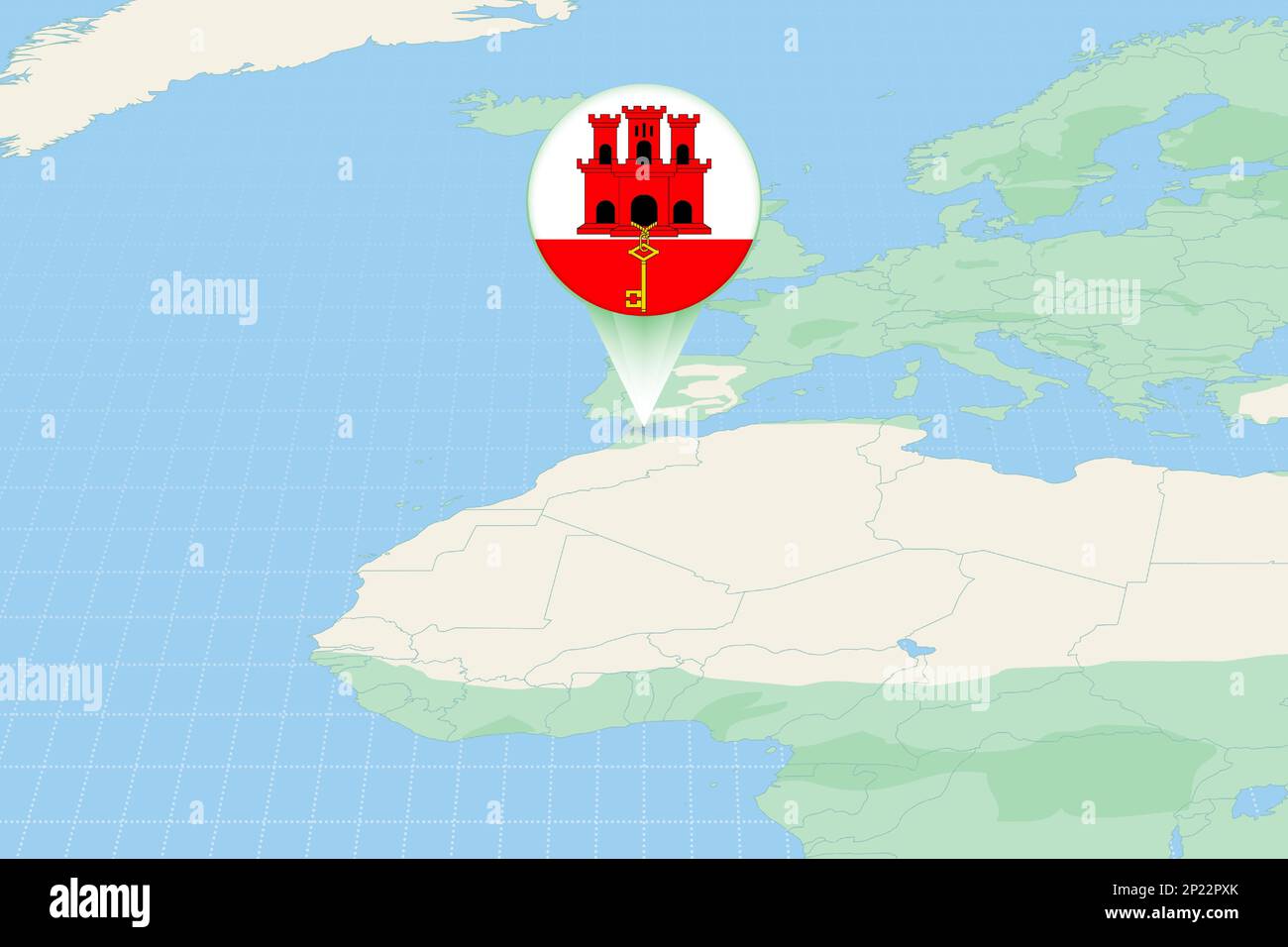 Map illustration of Gibraltar with the flag. Cartographic illustration ...